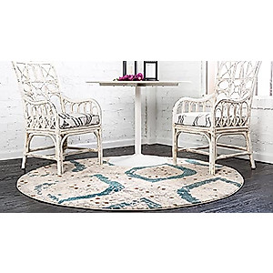 Unique Loom Estrella Collection Modern Abstract Cream Round Rug (8' 0 x 8' 0)