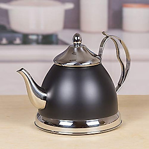 Evco International 77061 Nobili 2.0 Qt. Stainless Steel Tea Kettle with Removable Infuser Basket, quart, Opaque Black, 2.0 quart
