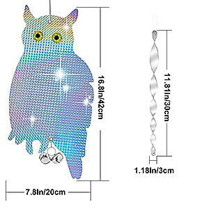 Bird Scare Device, Hanging Reflector Board to Scare Bird Away, Reflective Owl Scarecrow Keep Bird Away from Garden, Patio, Windows, Balcony, Orchard