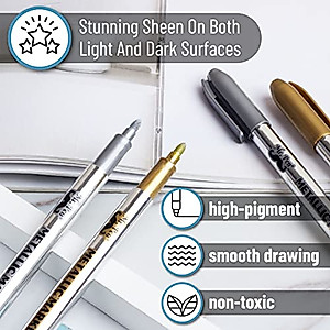 Mr. Pen- Metallic Paint Markers, 6 Pack, Silver and Gold, Silver Paint Marker, Gold Ink Pen, Silver Pen, Silver Markers Permanent Metallic, Silver Ink Pen, Gold Metallic Marker, Gold Marker, Gold Pen