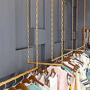 Ethemiable 2 Pcs Creative Adjustable Height Clothing Storage Chain Garment Rack, Wedding Dress Hanging Rack, Boutique Clothes Store Display Shelf, Bathroom Organization Towel Rack (Gold, 36" L)