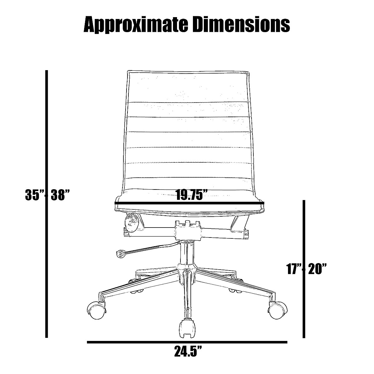2xhome - Mid Back Height Modern Office Arm Chair, Ribbed PU Leather Seat with Swivel Tilt Adjustable Chrome Base - Executive Conference Room Task Chair (Black)