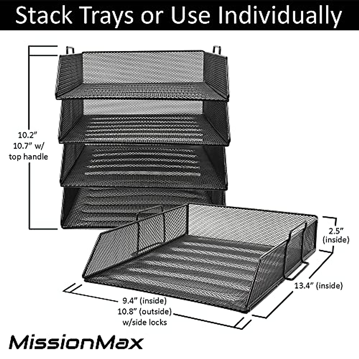 4 Tier Pack Stackable Tray Office Desk Organizer File and Desktop Holder for Paper Letter Accessories Black Discount Pack by MissionMax