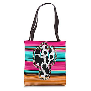 Western Cow Cactus Leopard Cheetha Serape Turquoise pink Tote Bag