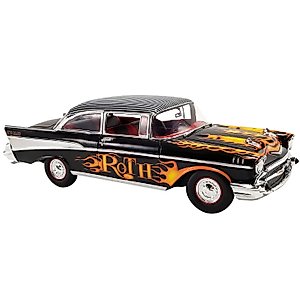 1957 Chevy Bel Air Black with Flames and Pinstripe Top Big Daddy Ed Roth LTD ED to 966 Pieces Worldwide 1/18 Diecast Model Car by Acme A1807014