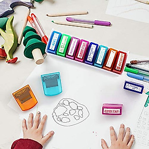 Reliancer 8PCS Teacher Stamp Set Colorful Self-Inking Motivation School Grading Stamps Encouraging Comments Classroom Homework Rating Stamp Office Stationery Stamps with Storage Tray (8PCS-B)
