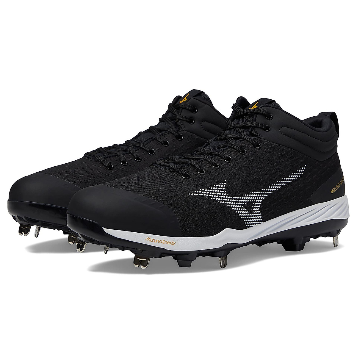 Mizuno Men's Dominant 4 MID Baseball Shoe, Black-White, 11.5