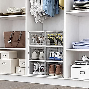 Crestlive Products 18 Pack Shoe Storage Box, Plastic Foldable Shoe Box, Stackable Clear Shoe Organizer Bins, Drawer Type Front Sneaker Containers (X-Large/White)