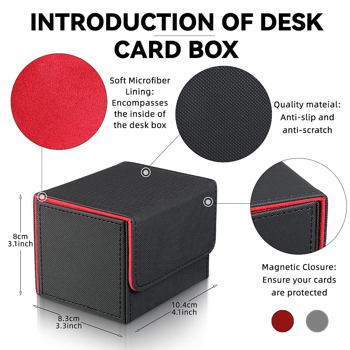 Frienda 2 Pieces Desk Box Commander Box Magnetic Box PU Leather Box 100 Card Desk Box for Trading Card Games, Black, 4.1 x 3.3 x 2.9 Inch