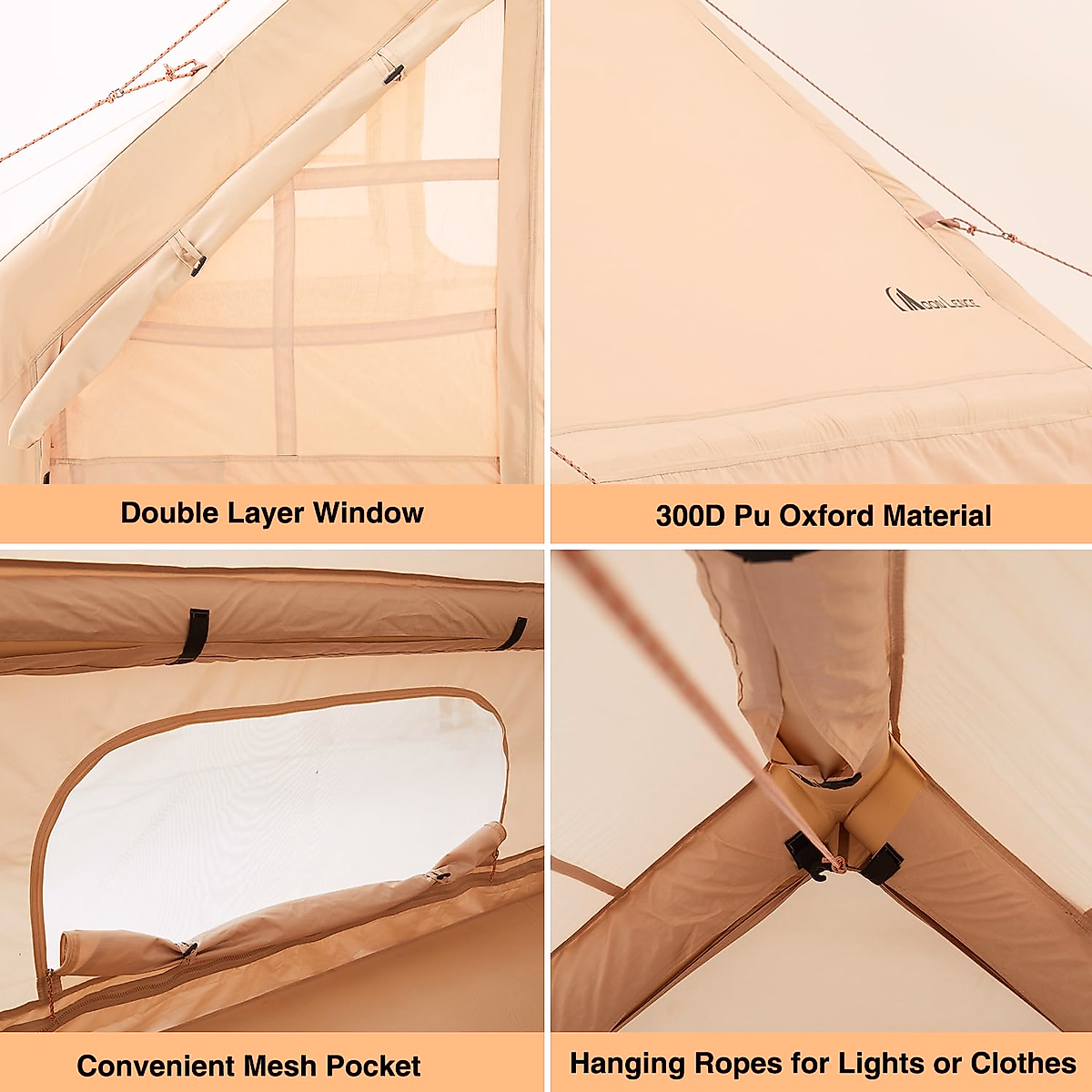 Moon Lence Glamping Winter Inflatable Camping Tent for 4-6 Person, All-Season Waterproof/Windproof Self-Supporting Air Tents, Easy Setup Cabin Camping Tent with 4 Mesh Windows & 2 Doors