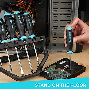 DURATECH 6-Piece Magnetic Screwdrivers Set, 3 Phillips and 3 Flat Head S2 Steel Screwdriver Set with 180° Rotating Storage Rack, Professional Cushion Grip Screw Drivers Tool Set