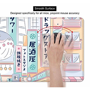 SXCKANG Cute Japanese Street Desk Mat XL, Pink Tokyo Street Mousepad Kawaii, Extra Large Gaming Mouse Pad, XXL Anime Aesthetics Scenery Deskmat, Full Desk Mouse Pad- 35.4 x 15.7 Inch