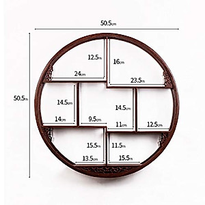 Bedroom Solid Wood Display Stand Living Room Wall Shelf Study Wall Hanging Bookshelf Household Round Shelf Balcony Flower Stand Floating Shelves (Color : Brown, Size : 50.5cm/19.9inches)