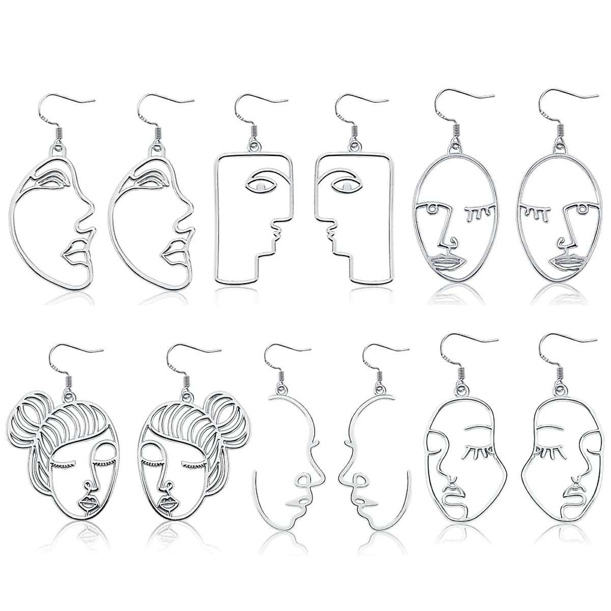925 Sterling Silver Human Face Earrings Hollowed out Abstract Drop Dangle Earrings Vintage Boho Bohemian Earrings Set Hypoallergenic Statment Geometric Earrings for Women