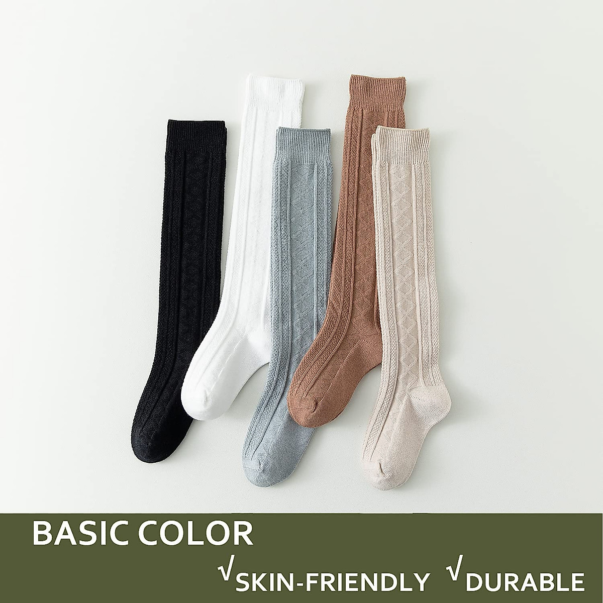 EPEIUS Baby Girl Knee High Socks Newborn Seamless Stockings Baby Thigh High Socks Long Socks Cable Knit Dress Socks 0-6 Months 3 Pack Ivory White Brown Khaki