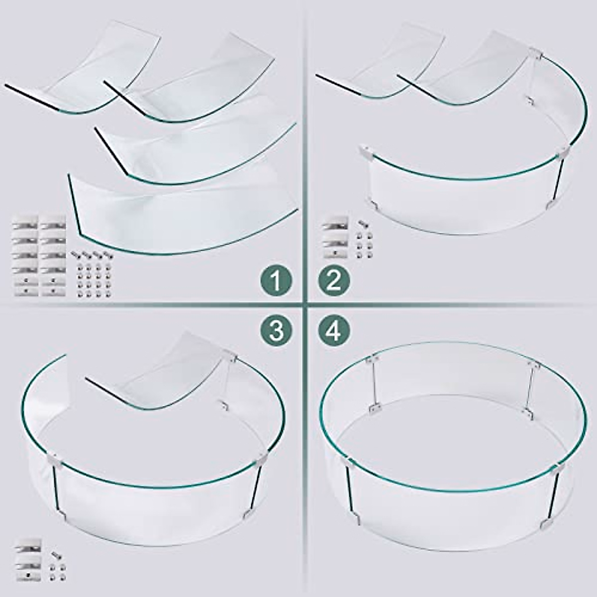 GASPRO 23" x 8" Glass Wind Guard for Round Fire Pit Table, Thick and Tall Tempered Glass Panel with Hard Aluminum Corner Bracket & Feet, Easy to Assemble