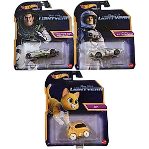 Hot Wheels Disney Pixar Lightyear Character Cars Set of 3 Diecast Vehicles with Space Buzz and Sox