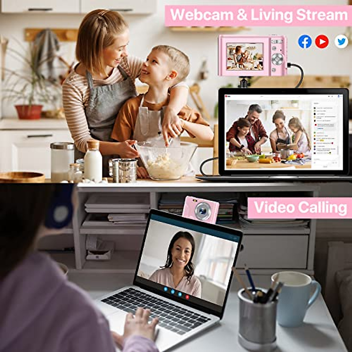 Digital Camera for Kids Girls and Boys - 1080P FHD Digital Camera 36MP LCD Screen Rechargeable Students Compact Camera Kid Camera with 16X Digital Zoom Vlogging Camera for Teens, Kids (Pink)