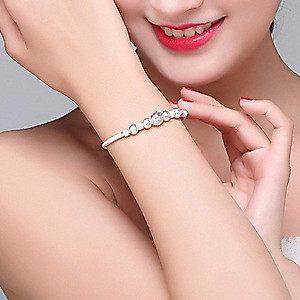 BONYOUN smallwoodi Bangle Bracelet, Hollow Bead Charm Bracelet Bangle Fashion Women Adjustable Party Women's 925 Sterling Similar Silver beads Jewelry for Men for Women Silver