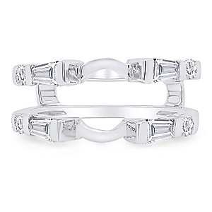 3/4 Carat Baguette & Round White Cubic Zirconia Enhancer Guard Ring In 10K Solid White Gold (0.75 Cttw) Ring Size-7