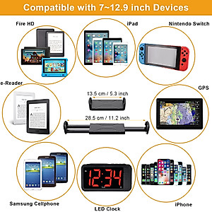 UYODM Drill Base Tablet Wall Mount Holder for 7"~12.9" iPad/Galaxy Tabs/Google Nexus7-11/Fire HD/e-Reader/LED Clock/iPhone/Smartphone,360°Rotation Aluminum Alloy Magic Arm and Adjustable Clip