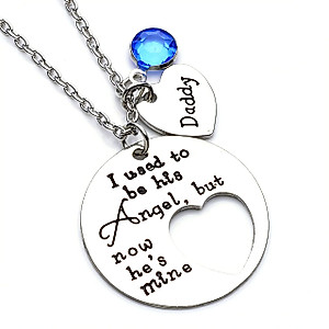 Jovivi I Used To Be His Angel Now He's Mine Daddy Blue Crysal Memorial Necklace,In Memory Of Loved One Daddy