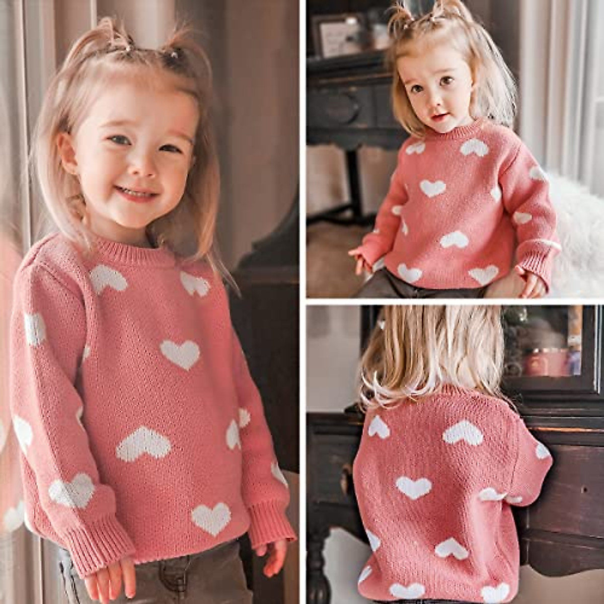 Simplee kids Baby Girls' Valentine's Sweater Pink Pullover Coat Cotton Sweater Patterns to Knit Heart for Autumn Fall and Winter 2-3T