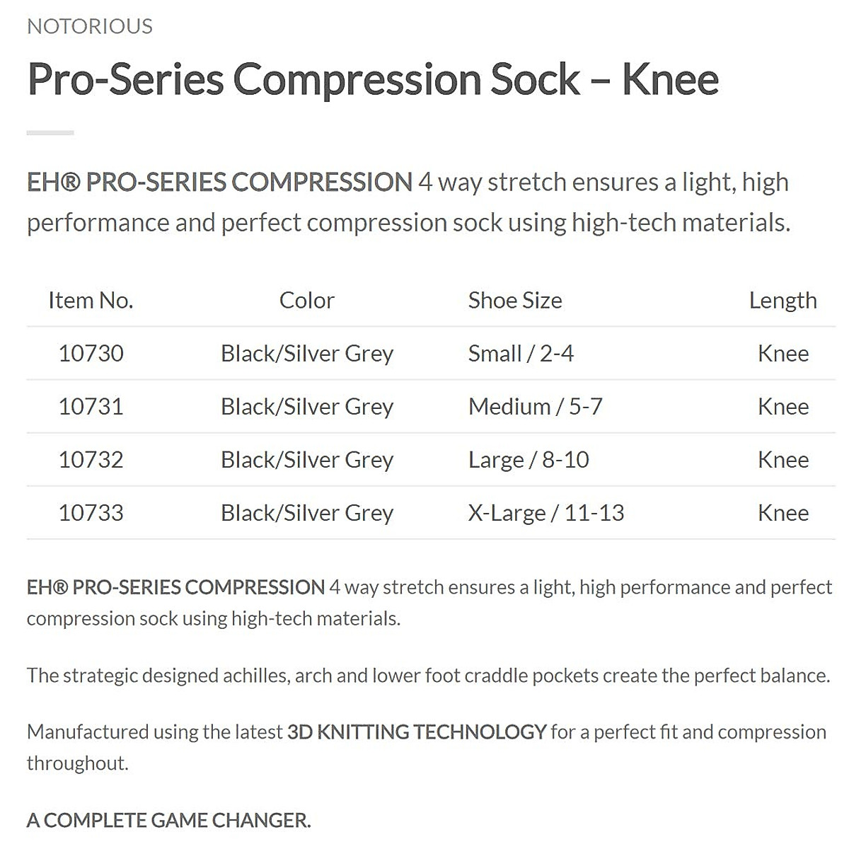 Elite Notorious Pro Series Compression Socks, Black - Small