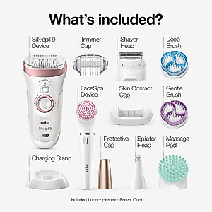 Braun Epilator Silk-épil 9 9-985, Facial Hair Removal for Women, Hair Removal Device, Shaver, Cordless, Rechargeable, Wet & Dry, Facial Cleansing Brush