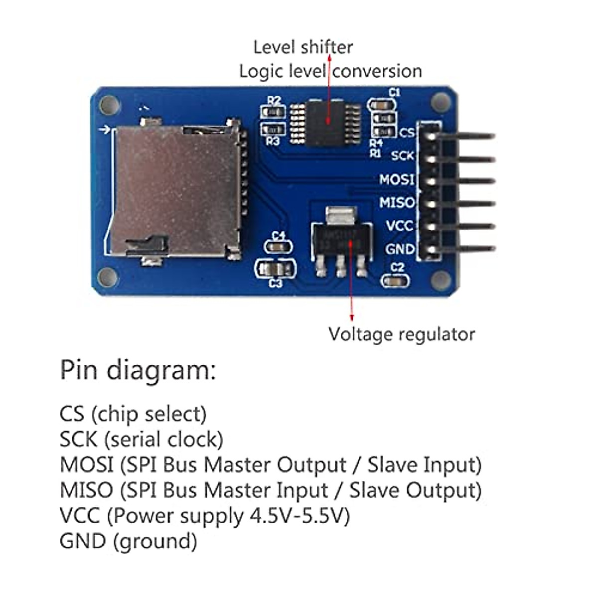 Wishiot 5pcs SD Card Module Mini TF Card Reader Sensor with SPI Interface Onboard Level Conversion +1pc 40P Male to Female Dupont Cable for Arduino Mega2560 Nano ESP8266 ESP32 Wemos D1 Mini