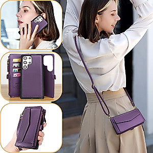 DKDKSIP for Samsung Galaxy S23 Ultra Wallet Case for Women, [Wireless Charging] [RFID Blocking] [12 Card Holder], Leather Detachable Magnetic Strap Phone Case for Galaxy S23 Ultra 6.8", Purple