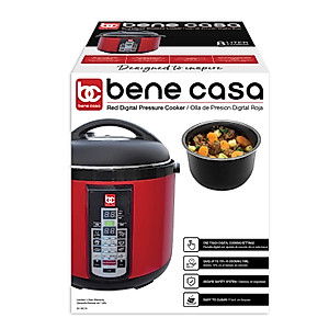 MBR INDUSTRIES Bene Casa 900W 8L Electric Pressure Cooker Red,easy to use digital controls,multi-function pressure cooker,built in automatic cooking programs