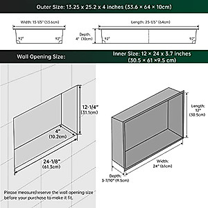 BLYLUND Shower Niche Stainless Steel 12" x 24" NO Tile Needed,Brushed Finish Wall-inserted Niche Recessed, Recessed Shower Shelf Modern and Elegant Soap Niche for Bathroom