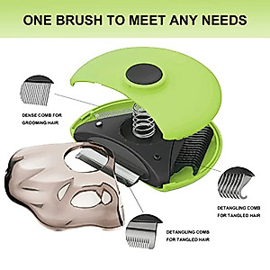 Cat Grooming Brush,3 in 1 Portable Brushes for Shedding,Pet Slicker Brush for Matted and Tangled Hair,Dematting & Detangling Brushes for Dogs Cats Rabbits,Easy to Removes Loose Undercoat (Green)