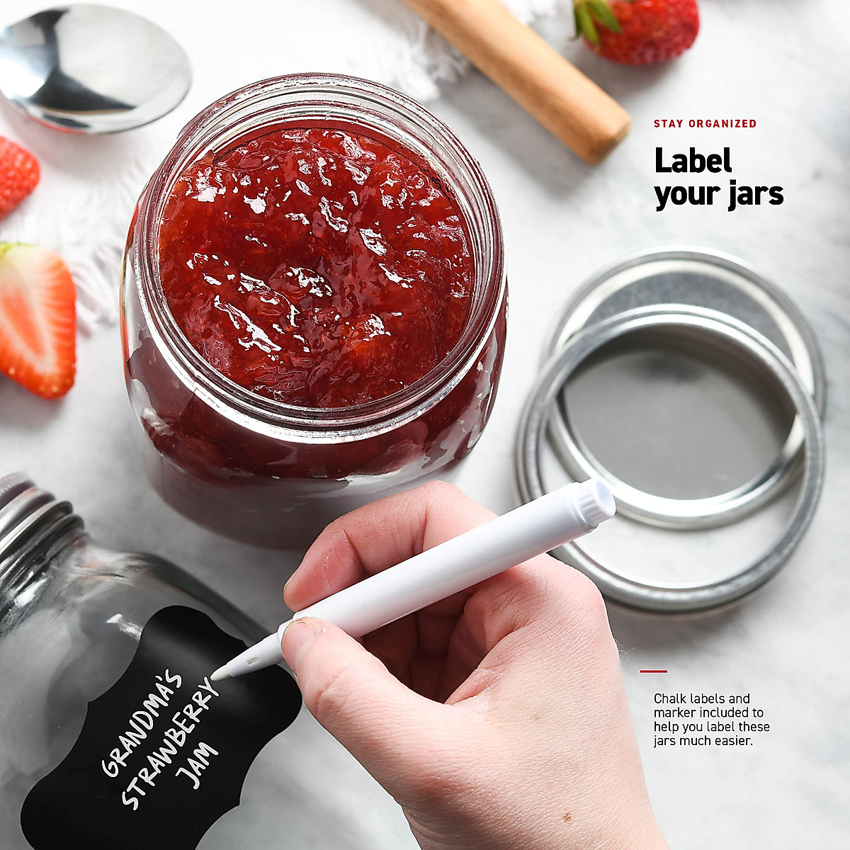 Quality Glass Mason Jars 32 Ounce (6 Pack) Regular Mouth Glass Mason Jar with Lids & Bands, Dishwasher Safe. Ideal for Canning, Pickling, Jam, Meal Prep, Food Storage - Bonus Chalkboard Label & Pen