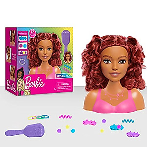 Barbie Small Styling Head, Brown Hair, 17-pieces, Pretend Play, Kids Toys for Ages 3 Up, Amazon Exclusive