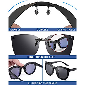 Xfeel Black Polarized Clip On Sunglasses Over Prescription Glasses for Women Men, Fit Over Eyeglasses Trendy Shades