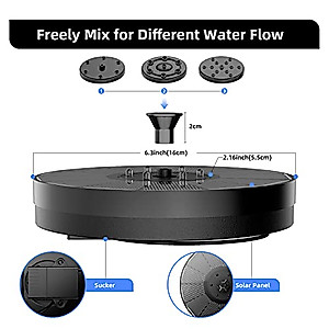AMIAEDU Solar Fountain, Powered Water 4W Pump for Bird Bath with LED Lights, 7 Nozzle and Fixer Hummingbird Garden, Pond, Pool, Fish Tank, , Black