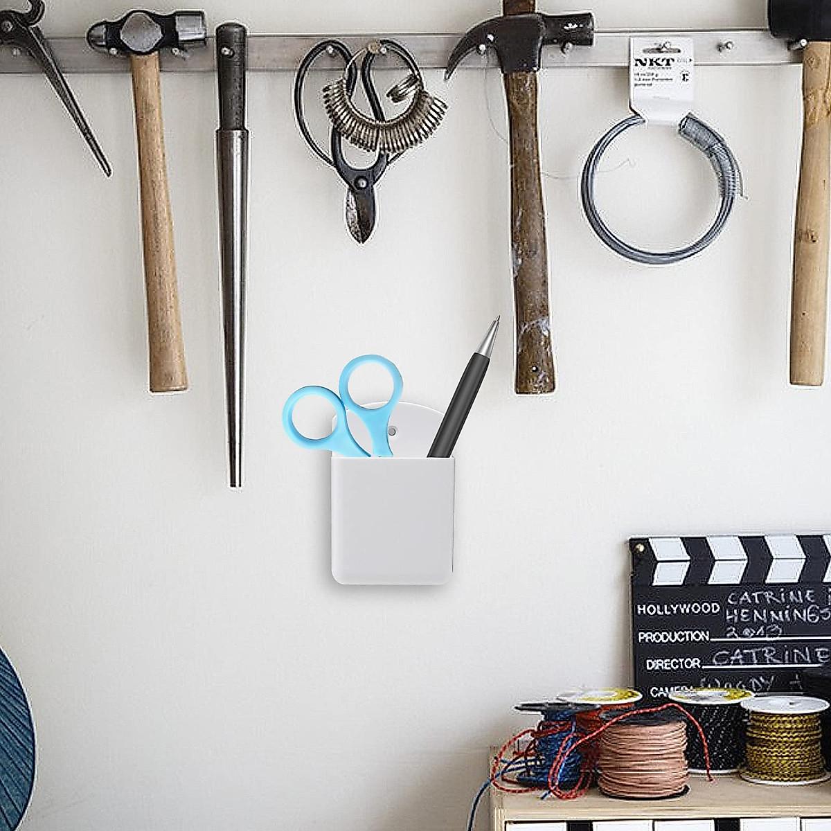 AOAOYING Remote Holders Remote Control Holder Wall Mount Media Storage Box for Home Headboard Office Playroom Bedroom Parlor Self Adhesive Atorage Box (White 4 Pack)