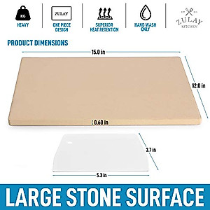 Zulay Kitchen Large Pizza Stone For Oven And Grill - Free Bench Scraper Included - Thermal Shock Resistant Baking Stone - Cooking Stone - 15 x 12 Inch