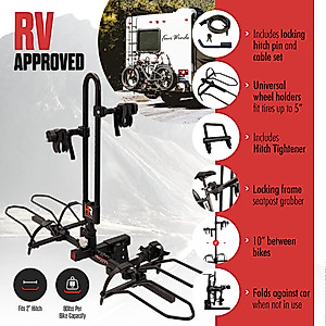 Hollywood RV Rider Hitch Bike Rack for 2 E-Bikes up to 80 lbs Each - Premium Electric Bike Rack for RV, Fifth Wheel, Flat Towed Vehicle - Durable for Standard and Fat Tire Bikes
