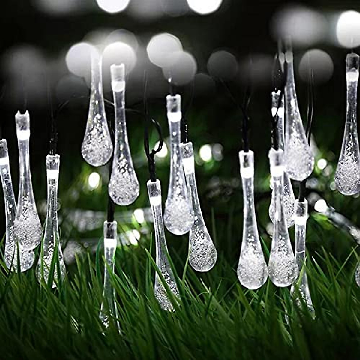 YQX-Solar String Lights Outdoor, LED Teardrop Fairy Tale Light Waterproof, Crystal Raindrop Holiday Decoration Lights, for Garden Patio Home Fences Party,White,100Light
