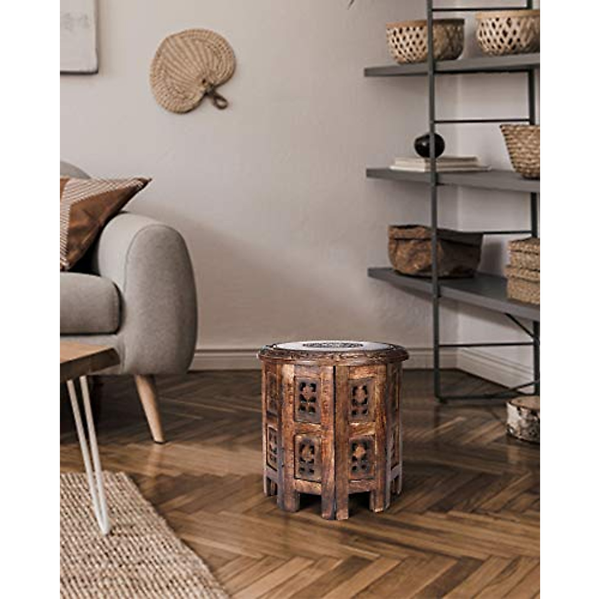 Small Table, Round End Table,Side Table, Side Tables Living Room,End Table,Round Side Table,Altar Table, Carved Side Table,Wood Accent Table,Carved Wood Table 12 Inch Round Top x 12 Inch High - Burnt