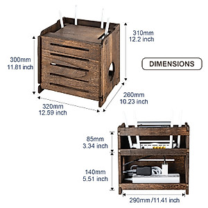 BEARUT Wooden Wireless WiFi Router Storage Box Modem Router Cover Wood Shelf Power Strip and Cable Management Hider Rack Office Desktop Organizer Shelves Rural Need Assembly