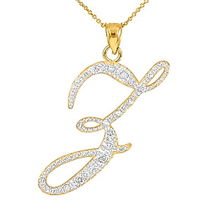 14K Yellow Gold Diamond Accented Dangling Cursive Initial A-Z Charm 4/5" Pendant Necklace (J-K Color, I1-I2 Clarity) - Letter Z with 18" Chain