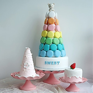 ATRDTO Set of 3 Pcs Wave Rim Cake Stands Iron Cake Holder Dessert Display Plate Serving Tray for Baby Shower Wedding Birthday Party (Pink)