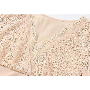Flygo Womens Thermal Fleece Lined Cotton Underwear Lace Long Sleeve V-Neck Top (Large, 02 Nude)