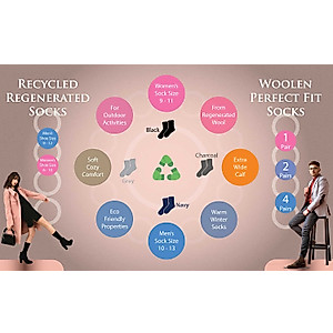 Sierra Socks Women's Thick Hiking Warm Wool Crew Socks (Black/Charcoal, Large)