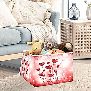Storage Bins with Lids Foldable Storage Baskets Storage Cubes Collapsible Closet Organizer Containers with Cover Valentines Red Love Heart for Home Office Organizer Closet, Shelves, Toy, Nursery
