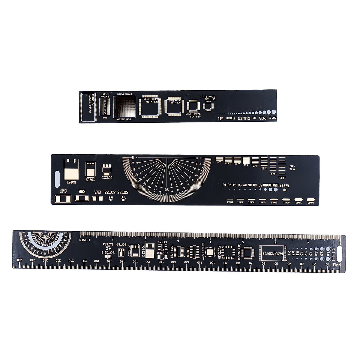 PCB Engineering Ruler, Scratch Free Accurate Spacing Clear Metric PCB Scale Ruler 3 Sizes for Electronic Engineers
